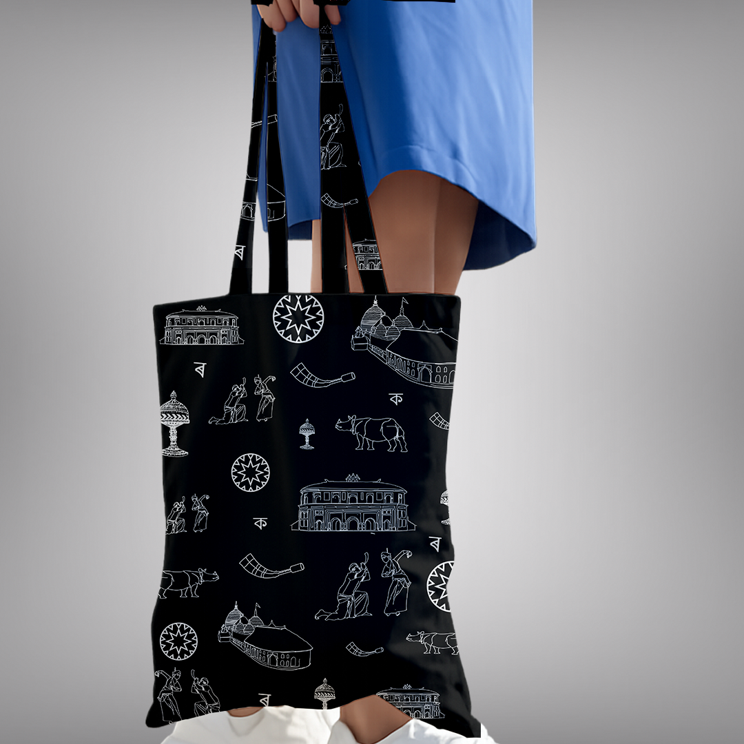Echoes of Bihu Doodle - B AOP Tote Bag | খাtee অসমীয়া